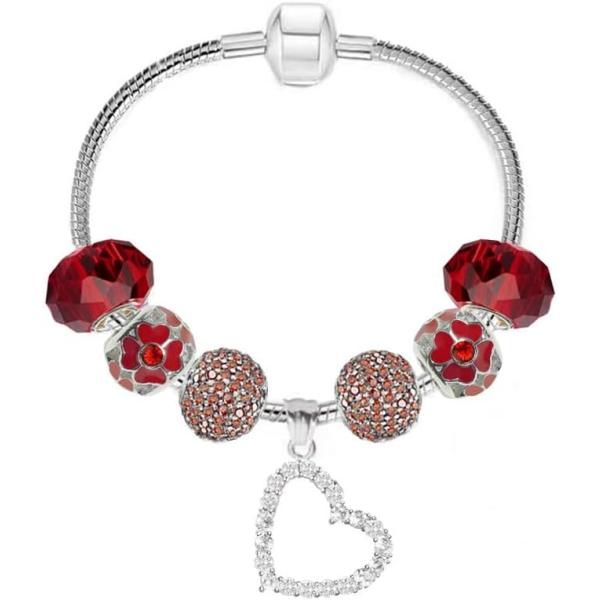 商品名[White Birch] ハートチャームブレスレット付き チャームジュエリー 20 cm ピンクハイシャインキュービックジルコニアWhite Birch Synthentic Red Granet Charm Bracelet Ja...