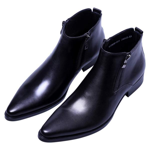 商品名: メンズ アンクル本革ドレス ファッション ジッパー ポインテッドトゥ カジュアルブーツ, ブラック, 7 Santimon Men's Ankle Genuine Leather Dress Fashion Zipper Poin...