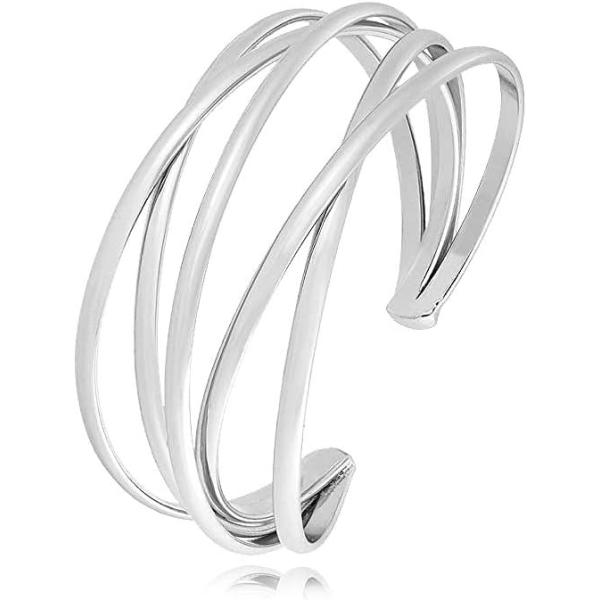 商品名FUTIMELY Silver Cuff Bracelet for Women Girls,Multi-layer Cross Wire Bangle Bracelet Open Adjustable Wide Cuff Bracel...
