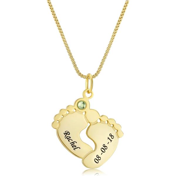 商品名RESVIVI Personalized Engraved Baby Feet Name Necklace with Custom Birthstone Jewelry Gift for Momブランド：RESVIVI商品サイズ：商品...