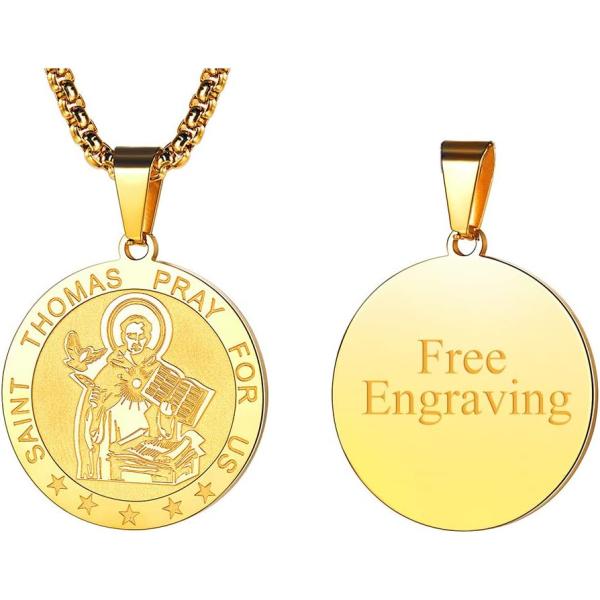 商品名FaithHeart Saint Thomas Aquinas ネックレス ステンレススチール カトリック 守護聖人メダルペンダント ジュエリー ゴールド/シルバー/ブラック ゴールドFaithHeart Customized Gol...