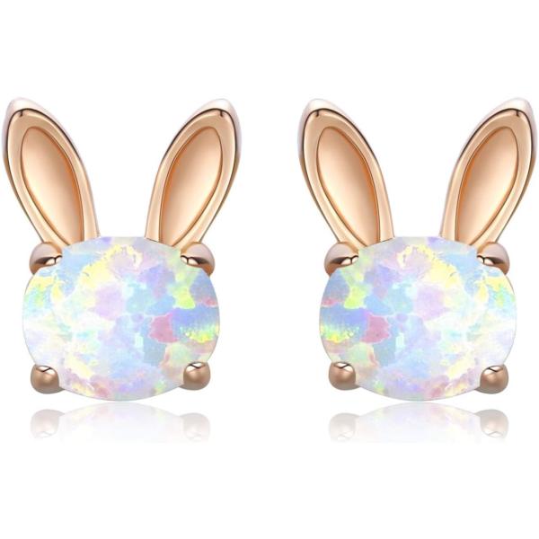 商品名CUOKA MIRACLE キャットピアス レディース スターリングシルバー スタッドピアス キャットジュエリー レディース シルバー キャットオパールピアス 女の子用 シルバーピアス キッズ用 925。Rabbit Stud Ear...