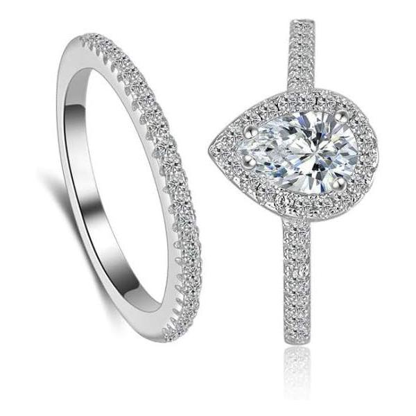 商品名クラシックブライダルリングセット 0.75カラット ペアカット ティアドロップ ヘイローリング エタニティ インフィニティリング サイズ4~10 ハーフサイズ シルバーClassic Bridal Ring Set 0.75 Ct P...