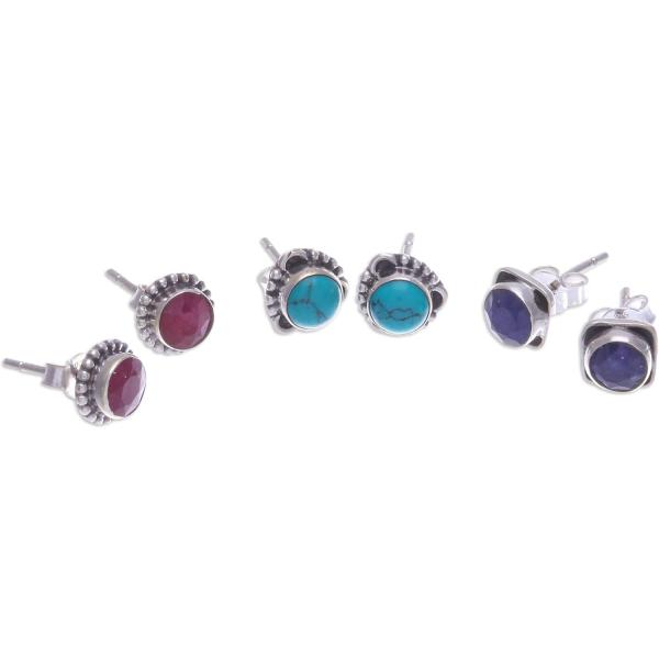 商品名Novica First Taste ジェムストーン スタッドピアス (3個セット), 宝石 宝石。 ターコイズ。, ターコイズNOVICA Handmade Gemstone Stud Earrings Sterling .925 ...