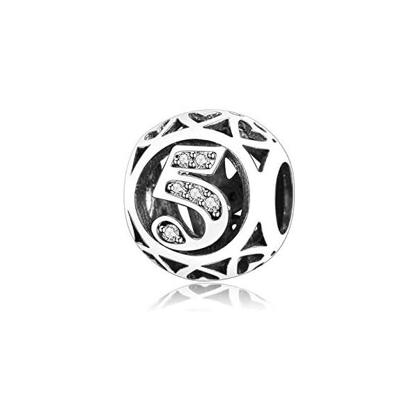 商品名ローマ数字 数字 文字 925 スターリングシルバー ビーズチャーム パンドラ カミリア ブレスレット ネックレス ゼロ ワン 2 3 4 5 6 8 9 (5)Roman Number Numeral Digit Character...