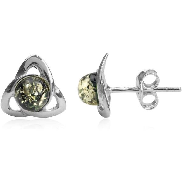 商品名Ian and Valeri Co. グリーンアンバー スターリングシルバー ケルトスタッドピアス, M, アンバー, 琥珀Ian and Valeri Co. Green Amber Sterling Silver Celtic S...