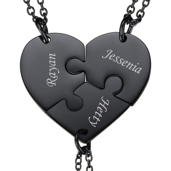 商品名U7 BFF ネックレス 2/3/4/5/6 レディース ガールズ ステンレススチール パーソナライズ 家族/兄弟/友情 ジュエリーセット カスタム 親友 名前 刻印 ハート パズル マッチング ペンダント ネックレス, M, ステン...