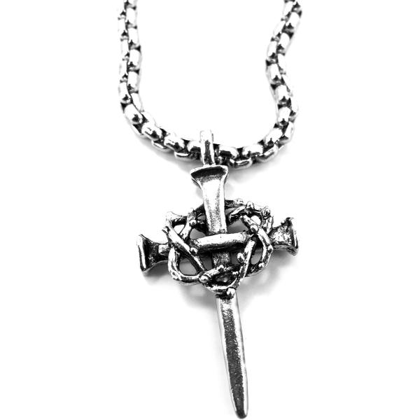 商品名Forgiven Jewelry ネイルクラウン クロスオン ヘビーボックスチェーンFORGIVEN JEWELRY Nail Cross Crown of Thorns Necklace on Heavy Chainブランド：FOR...