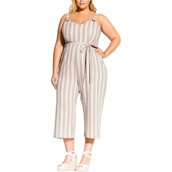 商品名:  City Chic Women's Apparel Women's Plus-Size Wide Legged Culotte Jumpsuit with tie Belt Pants, Oatmeal Stripe, XSブラ...
