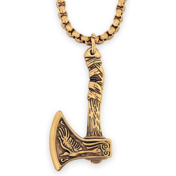商品名HAQUIL 馬 ジュエリー 馬 カップル ハート ネックレス メンズ レディースHAQUIL Viking Battle Axe Necklace, Gold Plated Stainless Steel Wolf Raven Ax...