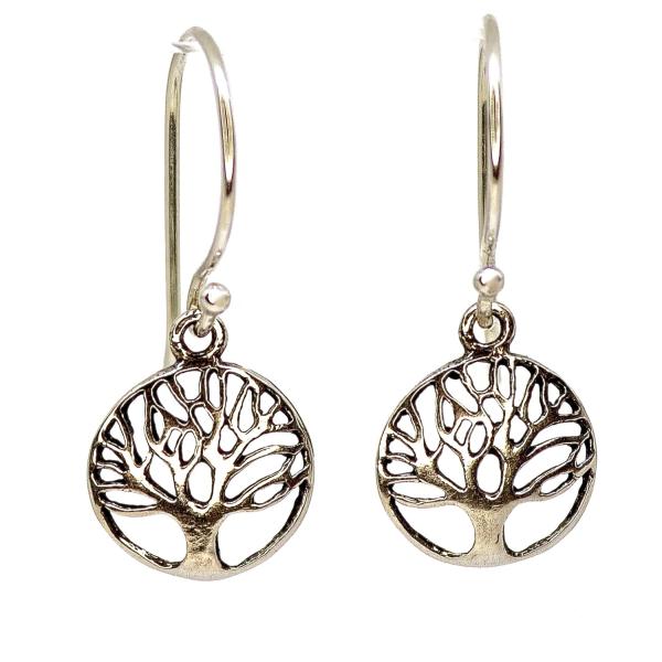 商品名Sterling Silver 925 dangle Tree of Life Earrings for women, Boho earrings, Round dangle earrings, Small silver earrin...