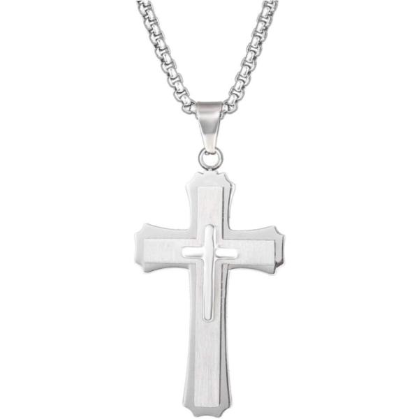 商品名Hip Pop メンズ レディース ステンレススチール 3層クロスペンダントネックレス シルバーゴールドブラック 23.5インチチェーン シルバーBlowin Hip Pop Mens Women Stainless Steel Tr...