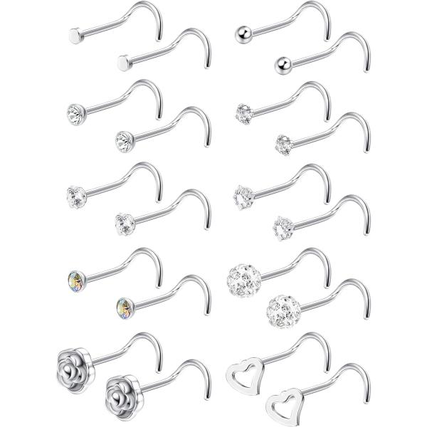 商品名FIBO STEEL 10〜30個 20G ステンレススチール ノーズリング スタッド ボディジュエリー ピアス キュービックジルコニア象嵌 1.5mm〜3.5mmFIBO STEEL 20G 12 Pcs Stainless Ste...