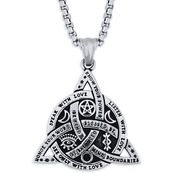 商品名HAQUIL スカルジュエリー ステンレススチール 体操 スカルネックレス メンズHAQUIL Triquetra Necklace, Silver Plated Stainless Steel Celtic Triquetra In...