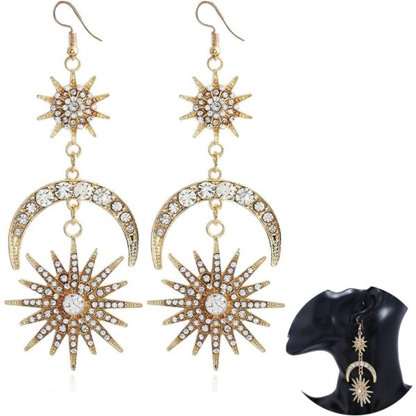 商品名Q&amp;YFH サン ムーン スター スタッド イヤリング レディース 非対称 スタッド イヤリング ジュエリー ギフトAsymmetrical Stars and Moon Dangle Stud Earrings for Wo...