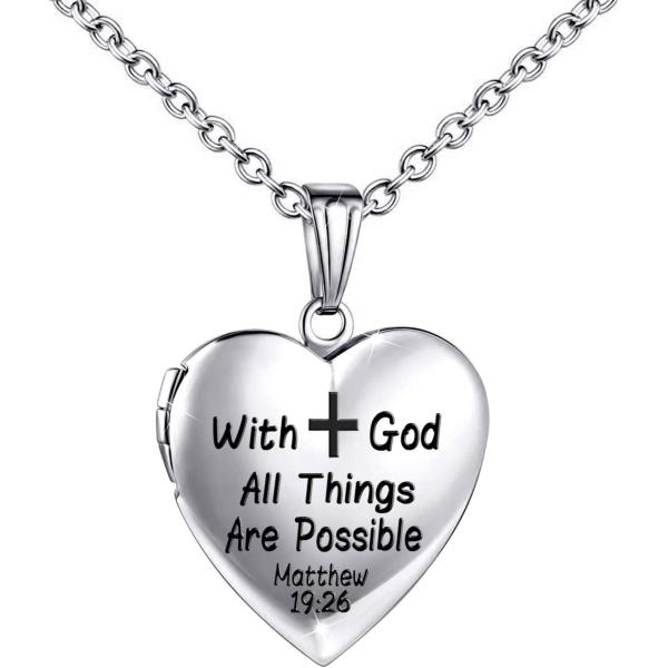 商品名YOUFENG ラブハートロケットネックレス 「I Love You to The Moon and Back」の文字入り 写真ロケット シルバーYOUFENG Love Heart Locket Necklace That Hold...