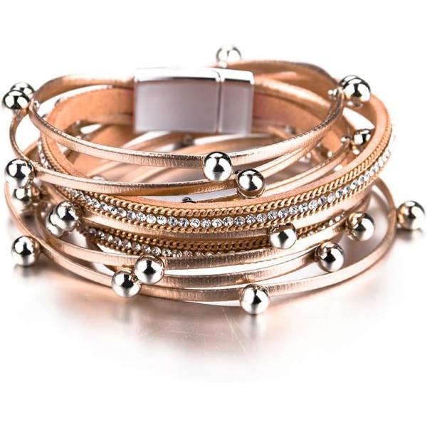 商品名Fesciory レディース マルチレイヤー レザーラップブレスレット ハンドメイド リストバンド 編み込みロープカフバングル 磁気バックルジュエリー付きFesciory Leather Wrap Bracelets for Wome...