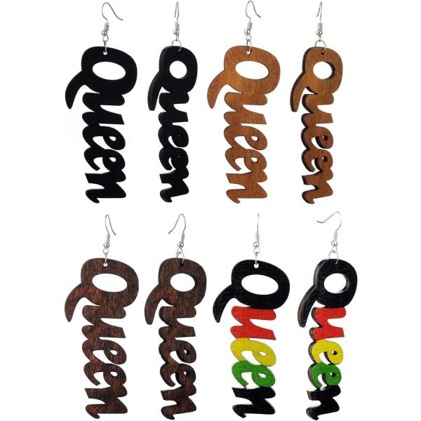 商品名レディース アフロセントリック アフリカンテキスト 木製 ダングルピアス イヤリングセット クイーンWomen's Afrocentric African Text Wood Dangle Pierced Earrings Set, ...