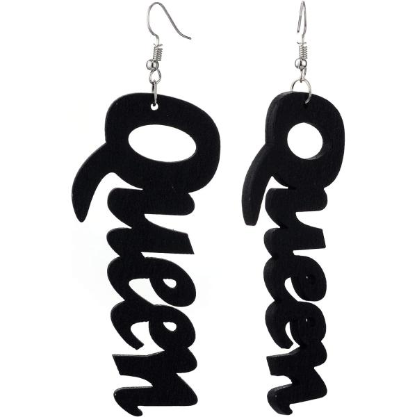 商品名レディース アフロセントリックアフリカン文字 木製ダングルピアスイヤリングWomen's Afrocentric African Text Wood Dangle Pierced Earrings, Queen/Blackブランド：N...
