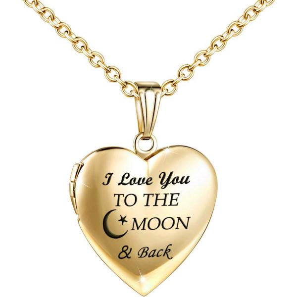 商品名YOUFENG ラブハートロケットネックレス 写真を入れられる I Love You to The Moon and Back フォトロケット シルバーYOUFENG Love Heart Locket Necklace That H...