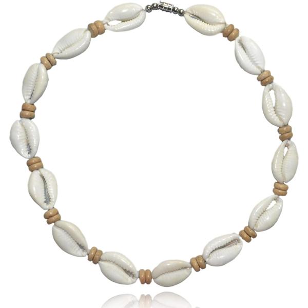 商品名Native Treasure 14"" Mens and Womens Natural Cut Cowrie Conch Shell and Real Coco Beads from Coconuts Tropical Jewelr...