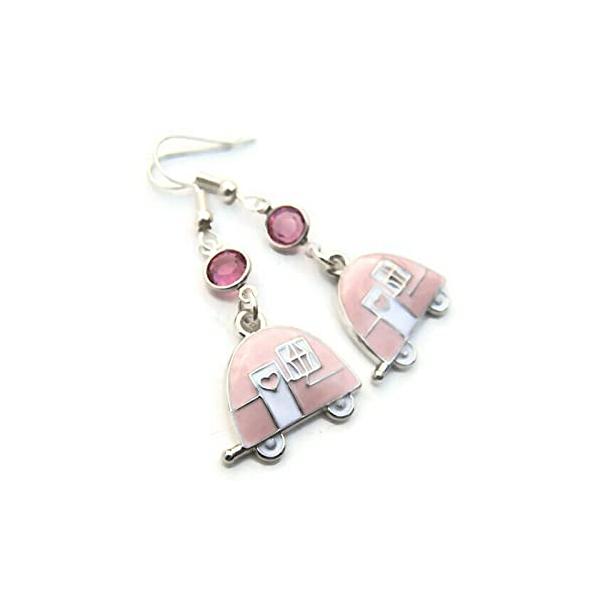 商品名Enameled Camper Birthstone Earrings, Personalized Travel Trailer Earrings, Pink/White RV Jewelryブランド：Abundant Earth W...