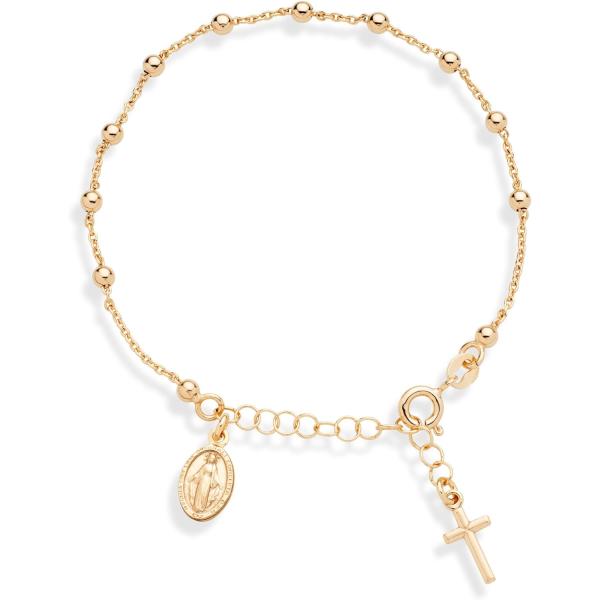 商品名Miabella 18Kゴールドメッキ スターリングシルバー イタリア製 ロザリオ クロスビーズ チャーム リンクチェーン ブレスレット レディース ティーン ガールズ 調節可能 925イタリア製, 6 inch, スターリングシルバ...