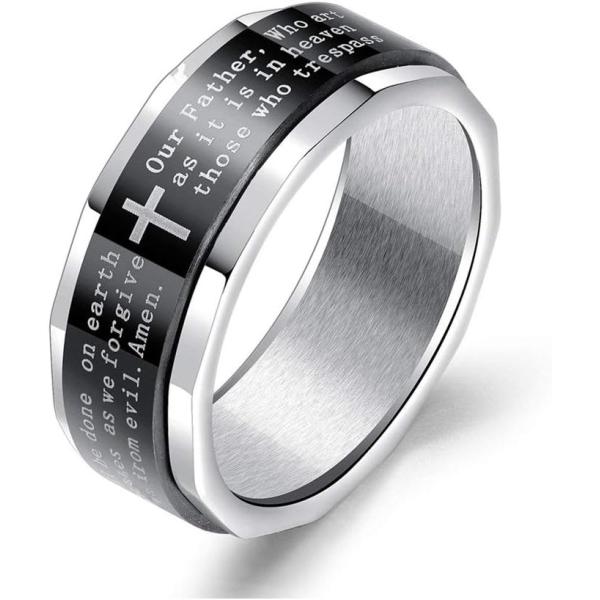 商品名LAFATINA 聖書 英語の主の祈り クロススピナーリング メンズ レディース ステンレススチール 宗教的 ブラック クロスバンド 父 母 イースター クリスマス 誕生日ギフトLAFATINA Lords Prayer Cross ...