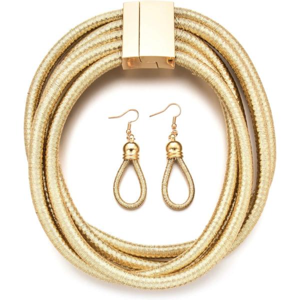 商品名N-BOOMOR アフリカンスタイル レディース 織りマルチレイヤー ボーホー ビッグチョーカー ステートメントネックレス ショートカラー シルバーゴールドネックレス アフリカイヤリング レディースファッションジュエリーセットN-BO...