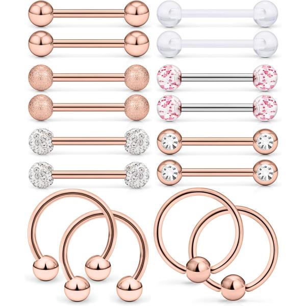 商品名Ftovosyo 16個 ニップルリング 14G サージカルスチール 舌 ニップルリング バーベル バー フープ リング リテーナー ピアス ジュエリー レディース メンズ 14mm (9/16インチ)Ftovosyo 16Pcs N...