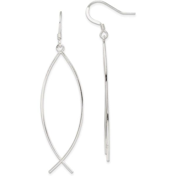 商品名オープン イクトゥス フィッシュ シェパード フック ダングル イヤリング 925 スターリングシルバー 59 x 15 mmOpen Ichthus Fish Shepherd Hook Dangle Earrings In 925...