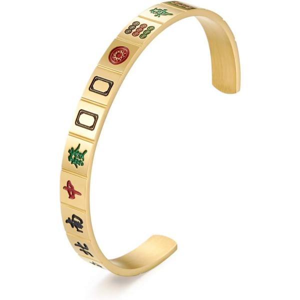 商品名INRENG メンズ レディース ステンレススチール クリエイティブ麻雀カフバングルブレスレット ラッキー麻雀麻雀 パーソナライズジュエリー, 金属,INRENG Men's Women's Stainless Steel Creat...