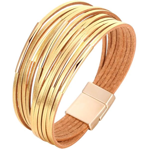 商品名Fesciory レディース マルチレイヤー レザーラップブレスレット ハンドメイド リストバンド 編み込みロープカフバングル 磁気バックルジュエリー付きFesciory Leather Wrap Bracelets for Wome...