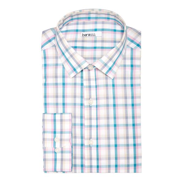 商品名: [Bar III] Mens Multi Check Button Up Dress Shirt whitepinkteal 15-15.5 bar III Mens Multi Check Button Up Dress Shi...