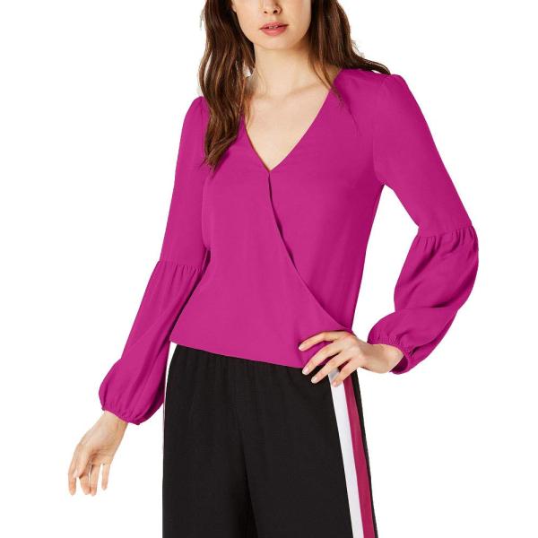 商品名: Bar III | Day And Night Strong Shoulder Blouse | Candy Pop | L bar III Blouson-Sleeve Surplice Top (Candy Pop, L)ブラ...