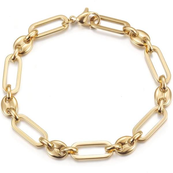 商品名14Kゴールドフィルド コーヒー豆 リビットチェーンブレスレット レディース ガールズ イタリアンスタイル ツイストロープリンクチェーン レディース 調節可能なブレスレット 女性へのギフトに最適, 7-9inch, ステンレス鋼14k...