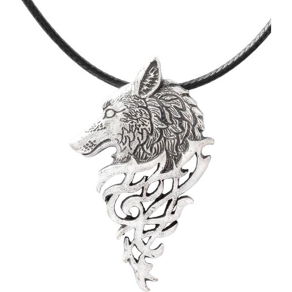 商品名HAQUIL ウルフネックレス   メタル合金 スピリットウルフヘッドペンダント   PUレザーコード   ティーンウルフ商品 シルバーHAQUIL Wolf Necklace, Tribal Wolf Totem Pendant, ...