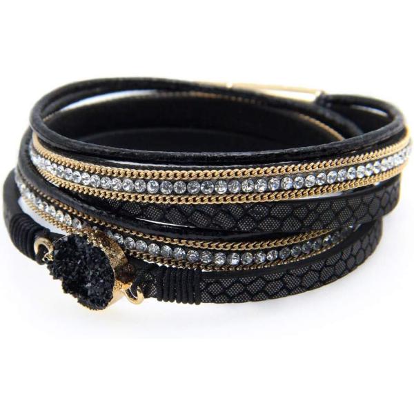 商品名Fesciory レディース マルチレイヤー レザーラップブレスレット ハンドメイド リストバンド 編組ロープ カフバングル 磁気バックル付き ジュエリーFesciory Leather Wrap Bracelets for Wome...