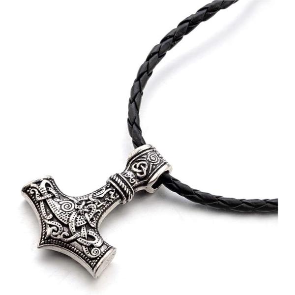 商品名バイキングネックレス 北欧のお守り ミョルニルペンダント レザーチェーン トールハンマーネックレス ケルト異教徒のシンボルジュエリー メンズ ユニセックスNordic Vikings Thor's Hammer Necklace An...