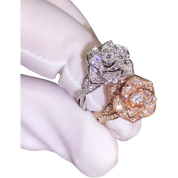 商品名JESMING 3Dローズリング CZ模造ダイヤモンドリング ローズゴールドリング ローズフラワーリング レディースJESMING 3D Rose Ring CZ Simulated Diamond Ring Rose Gold Ri...