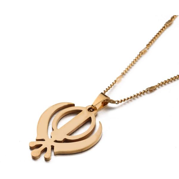 商品名シキズム ネックレス ペンダント シーク カンダジュエリー ゴールドカラー シクネックレス 宗教的Sikhism Necklace Pendant Sikh Khanda Jewelry Gold Color Sikhs Neckla...
