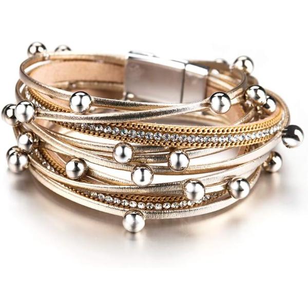 商品名Fesciory レディース マルチレイヤー レザーラップブレスレット ハンドメイド リストバンド 編組ロープ カフバングル 磁気バックル付き ジュエリーFesciory Leather Wrap Bracelets for Wome...