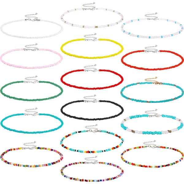 商品名Hicarer ビーズチョーカーネックレス ボーホー レディース ボヘミアン シードビーズ チョーカー カラフル ビーズネックレス レディース ガールズ ギフト 16個, シードビーズ, 宝石なしHicarer 16 Pieces B...