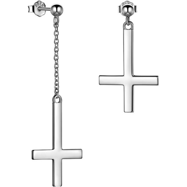 商品名Mens Inverted Cross Stud Earrings Boys Hip Hop Asymmetric Upside Down Cross Dangle Earrings Women Girls Boho Earrings...