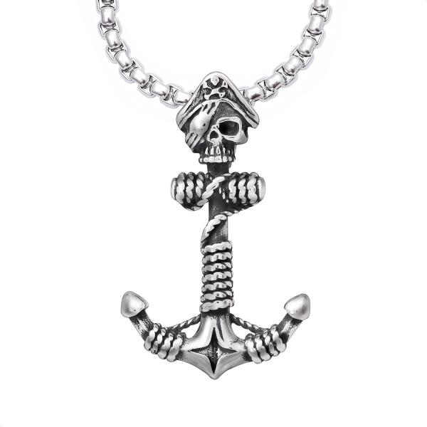 商品名HAQUIL スカルジュエリーギフト スカルネックレス 男女兼用, ステンレス鋼,HAQUIL Skull Necklace, Stainless Steel Pirate Skull Rope Anchor Pendant, Box...