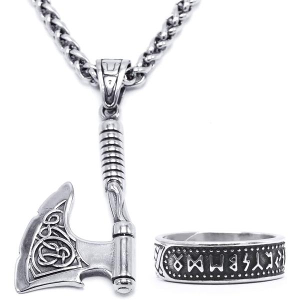 商品名BaviPower バイキング バトルアックス ペンダントネックレス ケルトノットパターン ステンレススチール 北欧スカンジナビアネックレス 本物のバイキングジュエリー   ボーナスギフト：調節可能なルーンリングBAVIPOWER N...