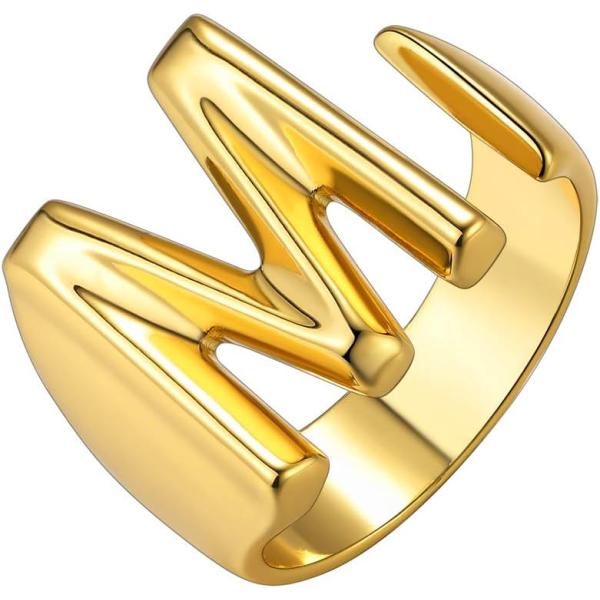 商品名GoldChic Jewelry パーソナライズ ゴールド ボールド イニシャル レター オープンリング 調整可能 レディース ステートメントリング パーティー レディース シグネットリング 18Kゴールドメッキ オープンアルファベッ...