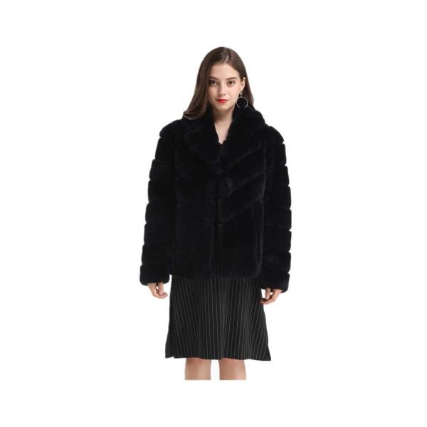 商品名:  LVCOMEFF Women Genuine Rex Rabbit Fur Jacket Black Color Plus Size Furry Winter Warm (2XL(busr 120cm,47in))ブランド: L...