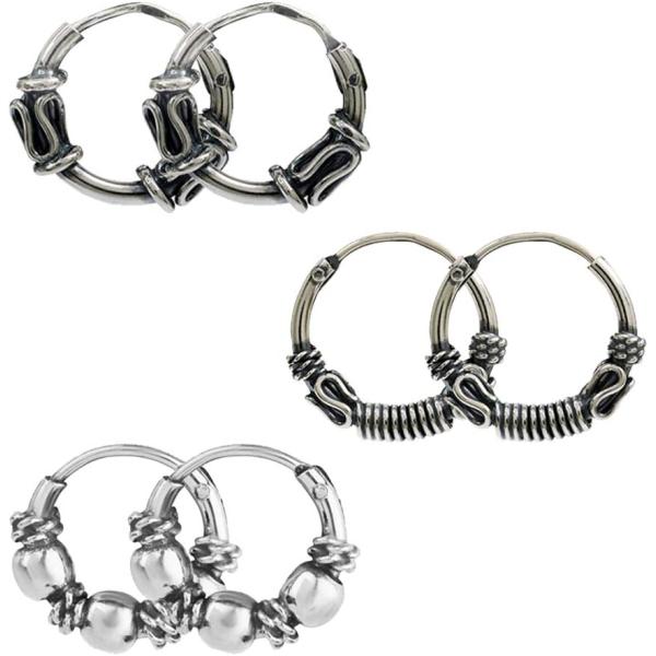 商品名LeCalla メンズ 男性女性のための3ペア925スターリングシルバーアンティークエンドレスバリの小さなフープイヤリング 3セットSet of 3 Pair 925 Sterling Silver Antique Endless B...