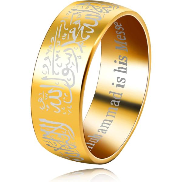 商品名Uloveido イスラム教徒 モハメド アラビア文字デザイン ゴールドカラー ステンレススチール 8mm幅 バンドリング 男女兼用 Y543 ゴールドUloveido Women Men's Gold Color Stainless...